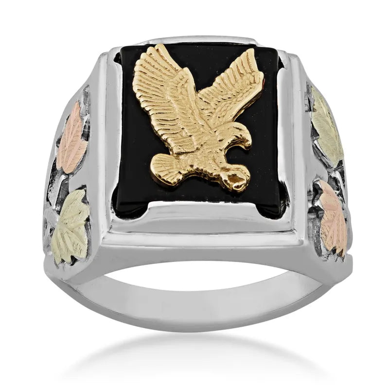 Gilded Eagle II - Sterling Silver Black Hills Gold Mens Ring – Fortune ...