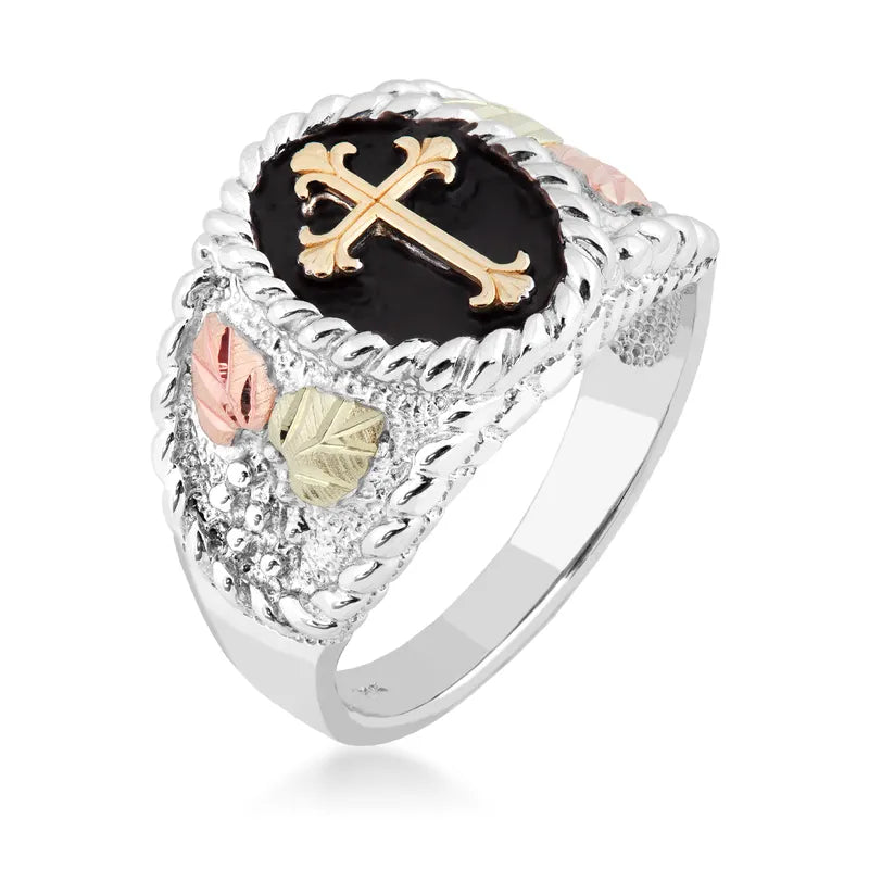Latin Cross - Sterling Silver Black Hills Gold Mens Ring – Fortune And ...