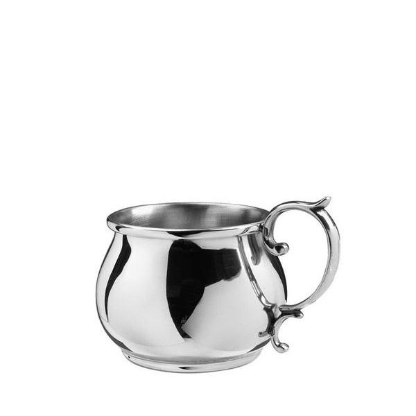 Bulged Scroll Handled Baby Cup in Pewter